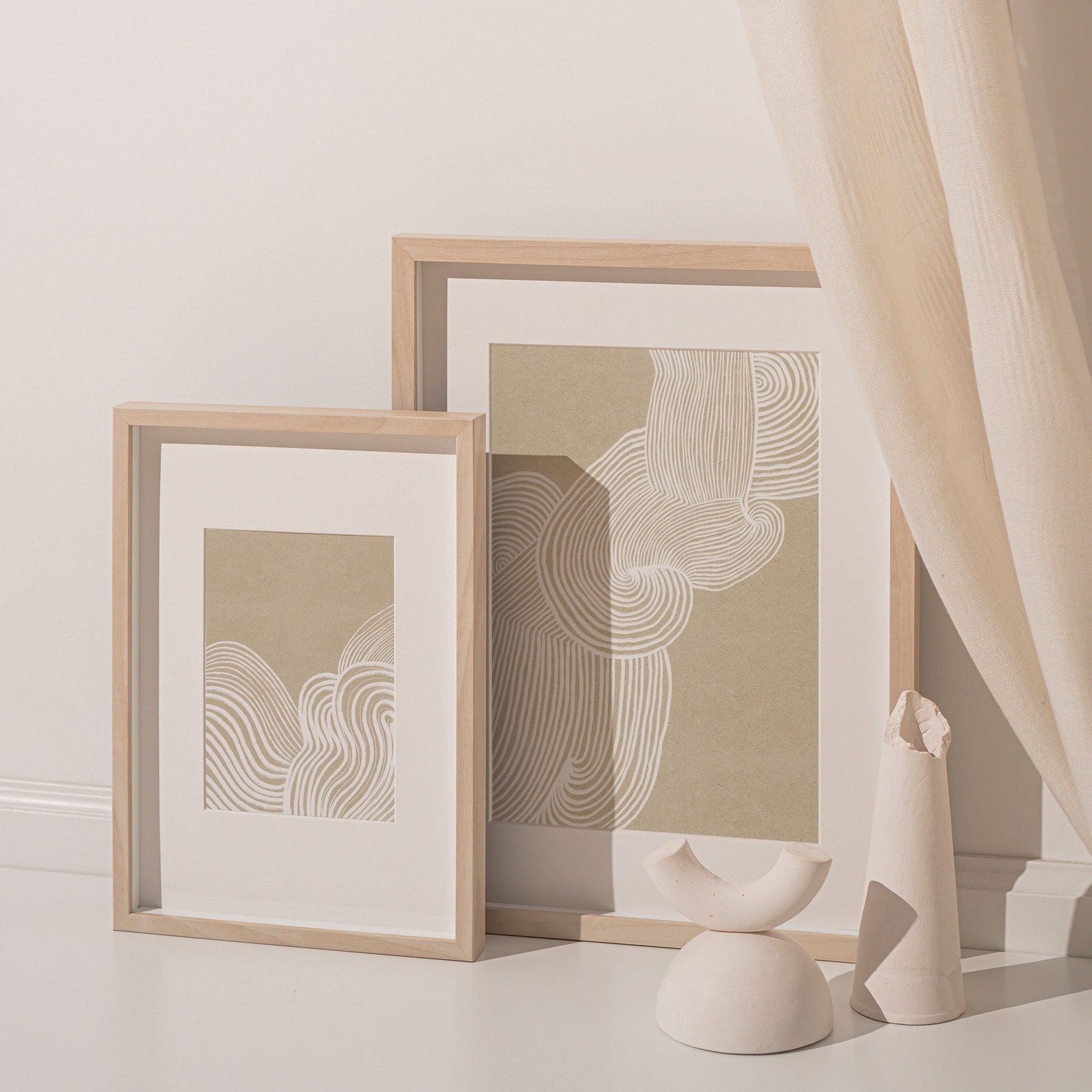 Line Art Set of 2 Beige Abstract Print Printable Art | Etsy