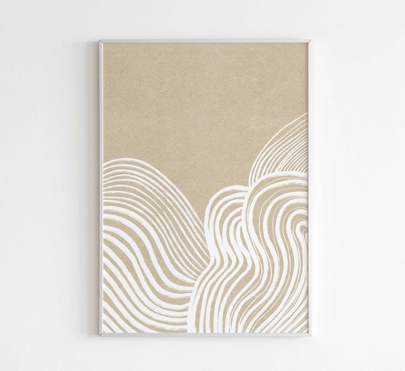 Line Art Set of 2 Beige Abstract Print Printable Art | Etsy