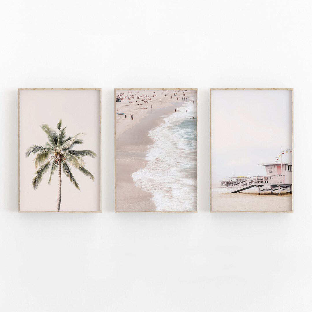 Beach Print Set of 3, Summer Ocean Print, Pink Tropical Wall Art ...