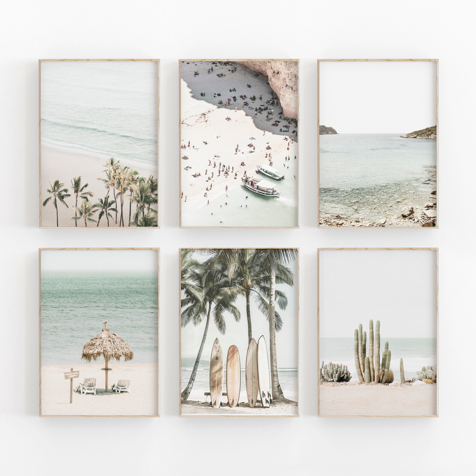 Summer Beach Print Set of 6, Palm Trees, Surfing Print, Pastel Boho ...