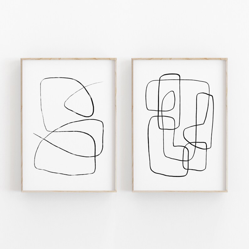 Abstract Art Set of 2 Line Drawing Abstract Print Printable | Etsy