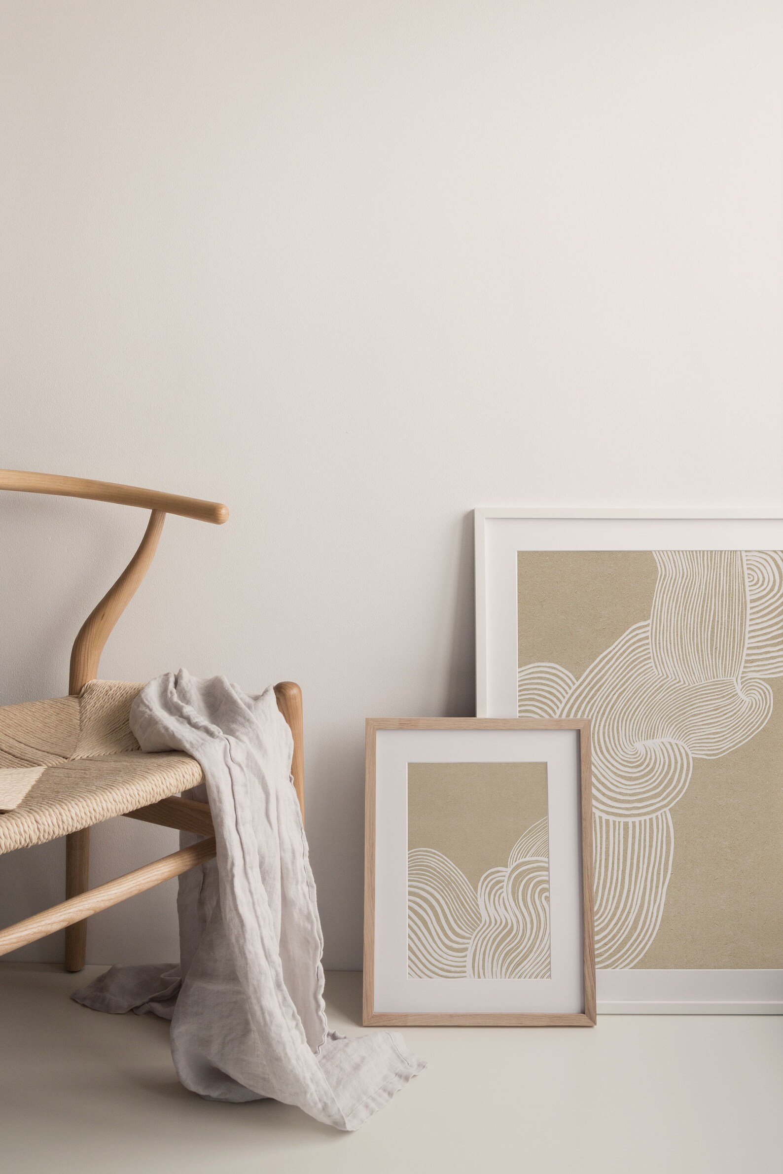 Line Art Set of 2 Beige Abstract Print Printable Art | Etsy