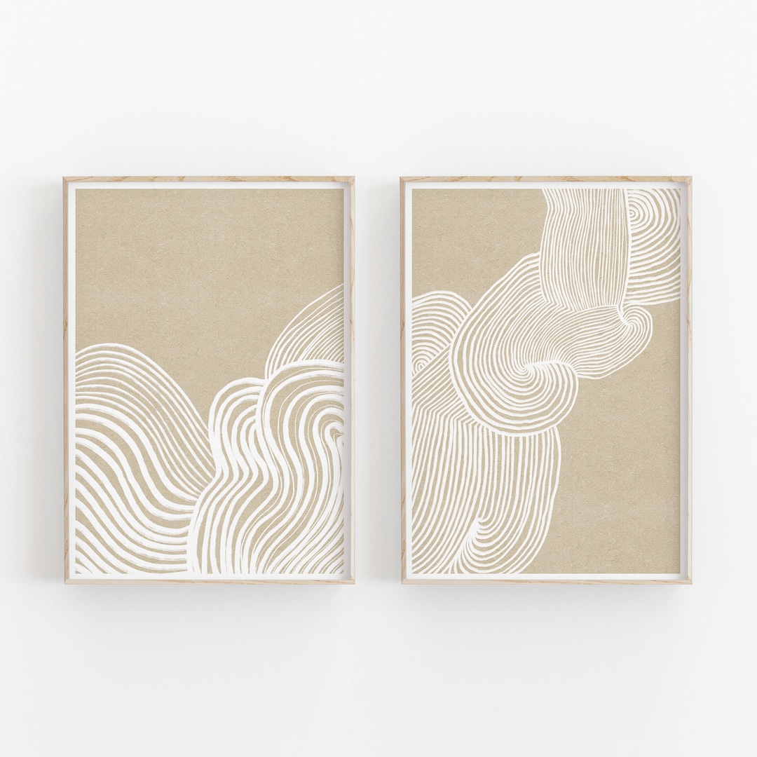 Line Art Set of 2, Beige Abstract Print, Printable Art, INSTANT ...