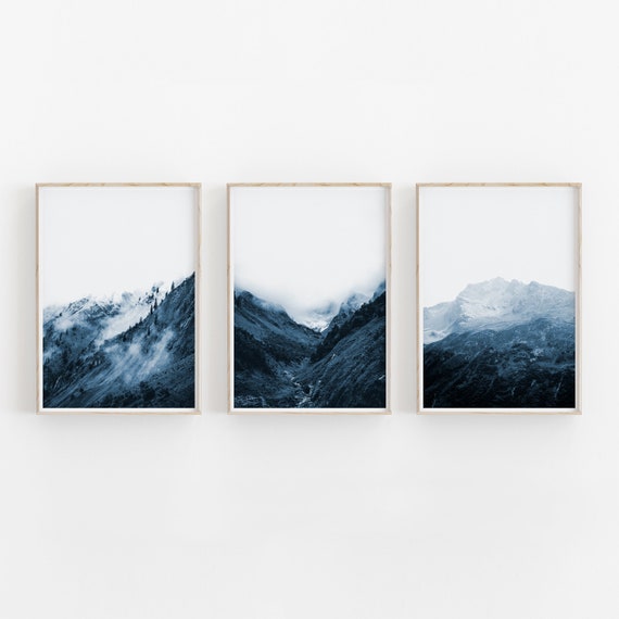 Indigo Mountain Print Set of 3 Nature Print Printable Art | Etsy