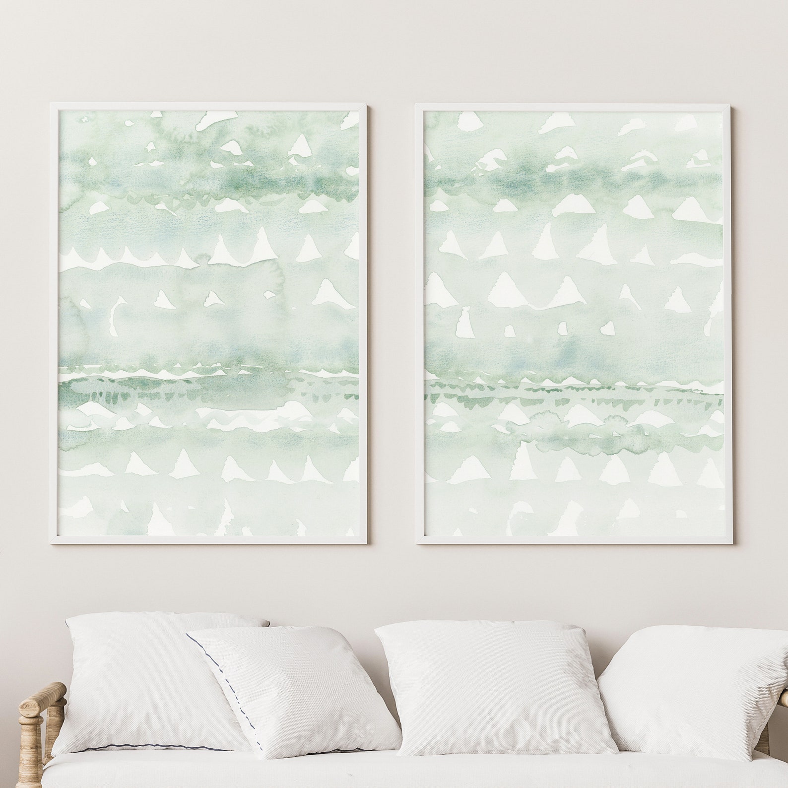 Light Green Painting Set of 2 Abstract Watercolor Print - Etsy