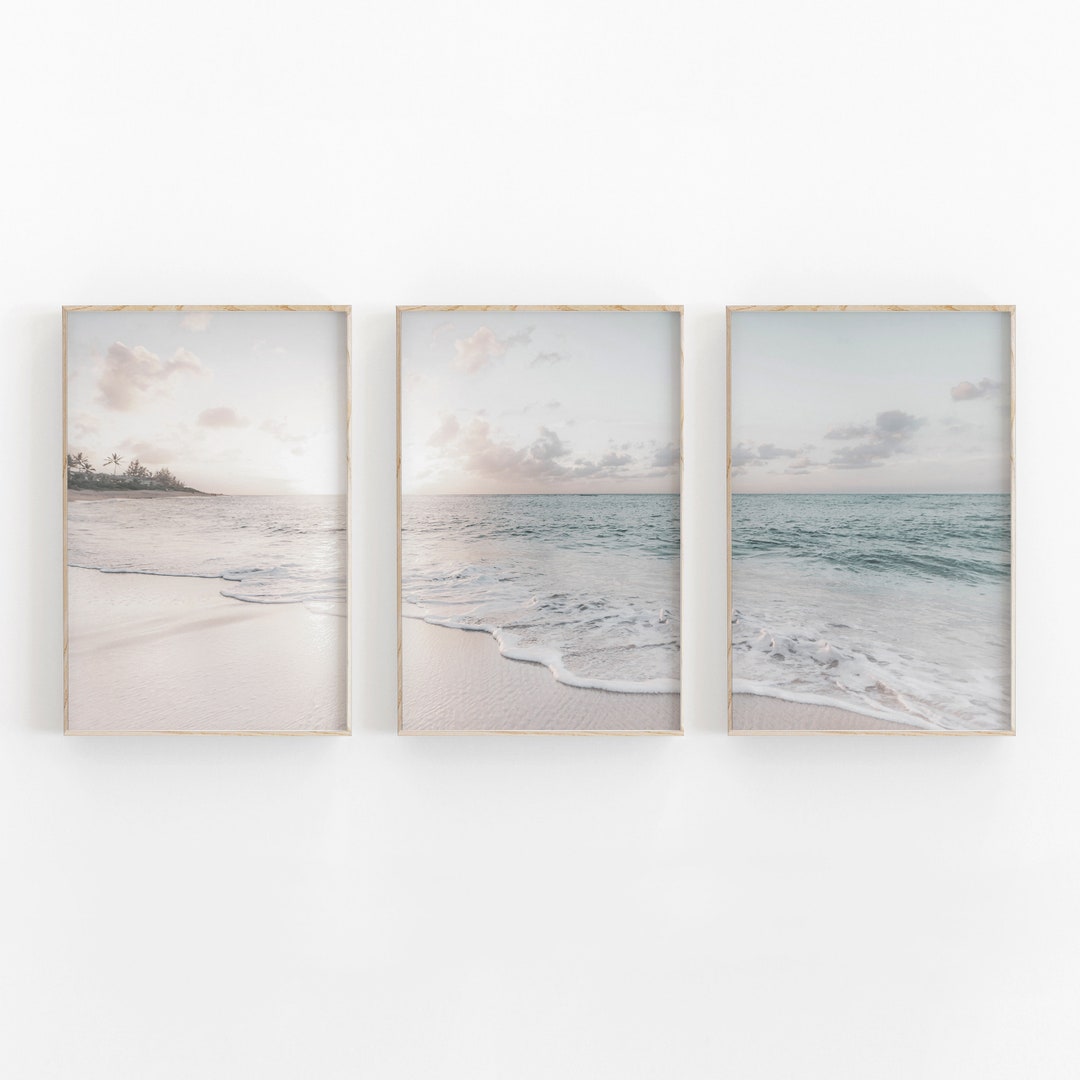 Set of 3 Prints, Neutral Beach Prints, Seascape Wall Art, PRINTABLE Art ...