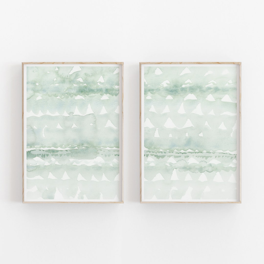 Light Green Painting Set of 2, Abstract Watercolor Print, Printable Art ...