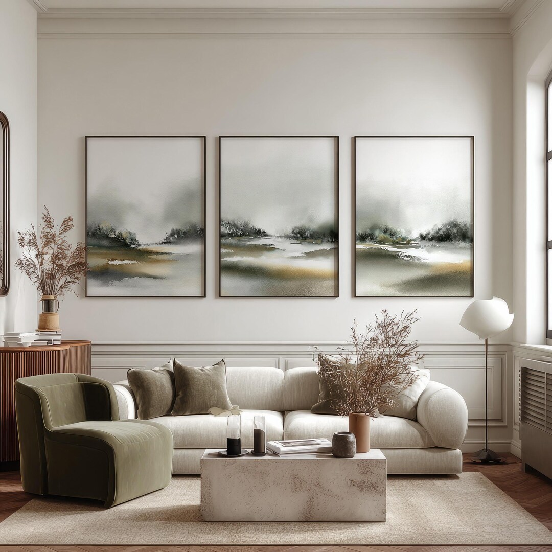 Abstract Green Landscape Art Print Set of 3 | Watercolor Painting ...