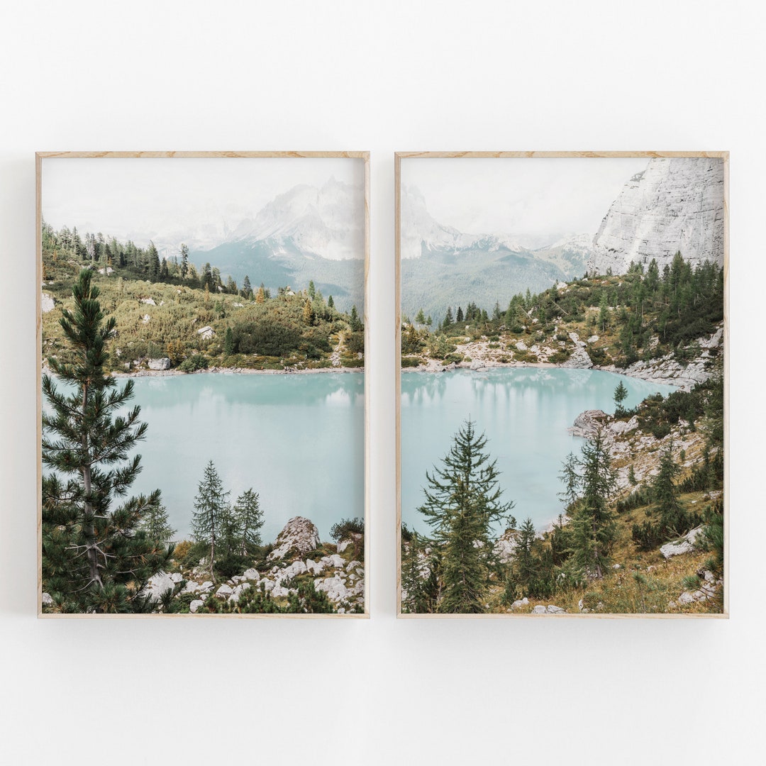 Nature Landscape Print Set of 2, Mountains Lake Wall Art, PRINTABLE Art ...