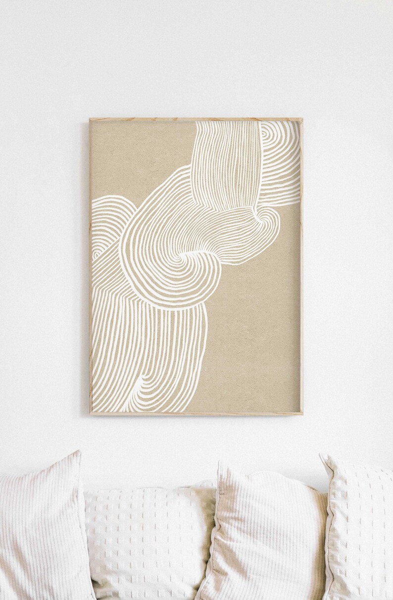 Line Art Set of 2 Beige Abstract Print Printable Art | Etsy