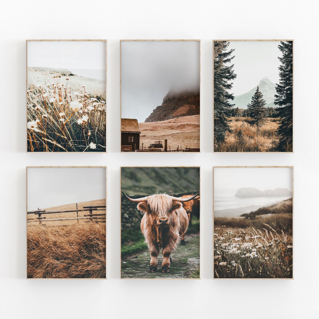 Nordic Farm Landscape Print Set of 6, Rustic Farmhouse Nature Wall Art ...