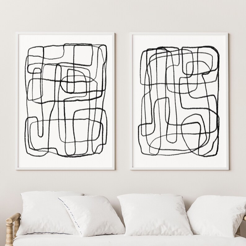 Abstract Art Set of 2 Line Drawing Abstract Print Printable | Etsy