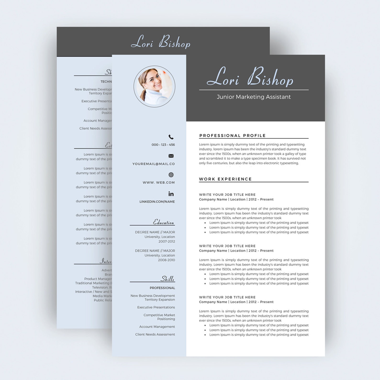 Professional Resume Template / CV Template for Word, Two Page Resume ...