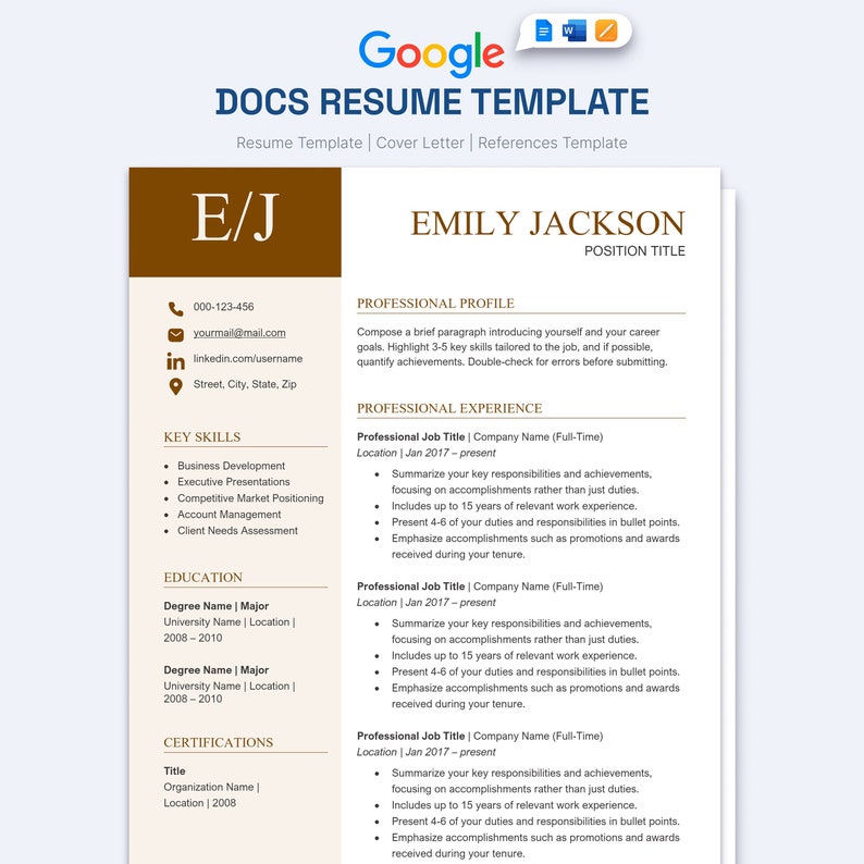 Google Docs Resume Template Bundle With Matching Cover Letter ...