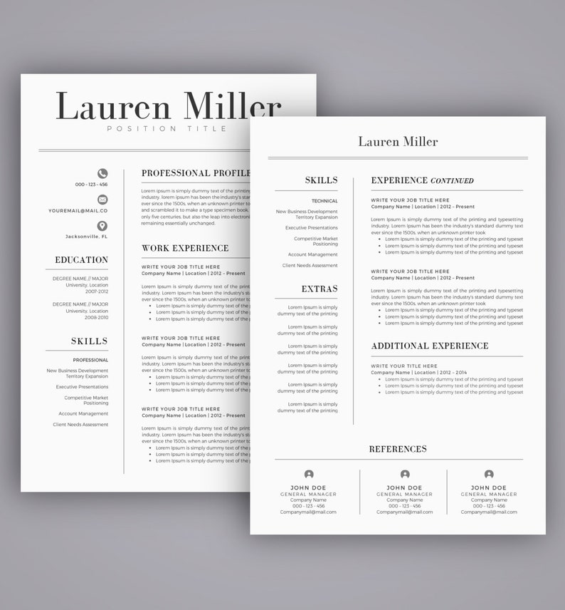 Resume Template / CV Template for Word Cover Letter Two Page - Etsy UK
