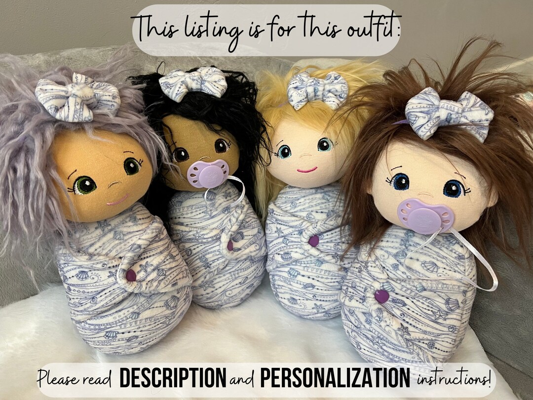 Swaddle Baby Doll “SEA SHELLS” Print Minky Handmade Waldorf Inspired ...