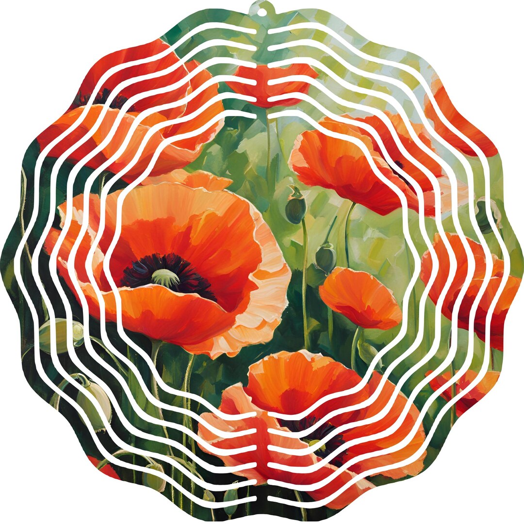 Red Poppy Wind Spinner Outdoor Garden Decor 10" Metal Kinetic Art Gift ...