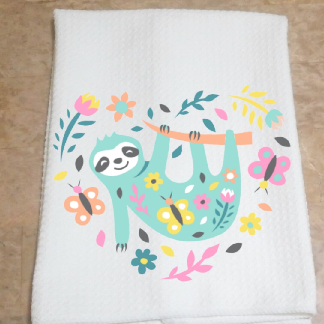 Sloth Tea Towel Summer Kitchen Home Decor 16x24 Gift for Animal Lover ...