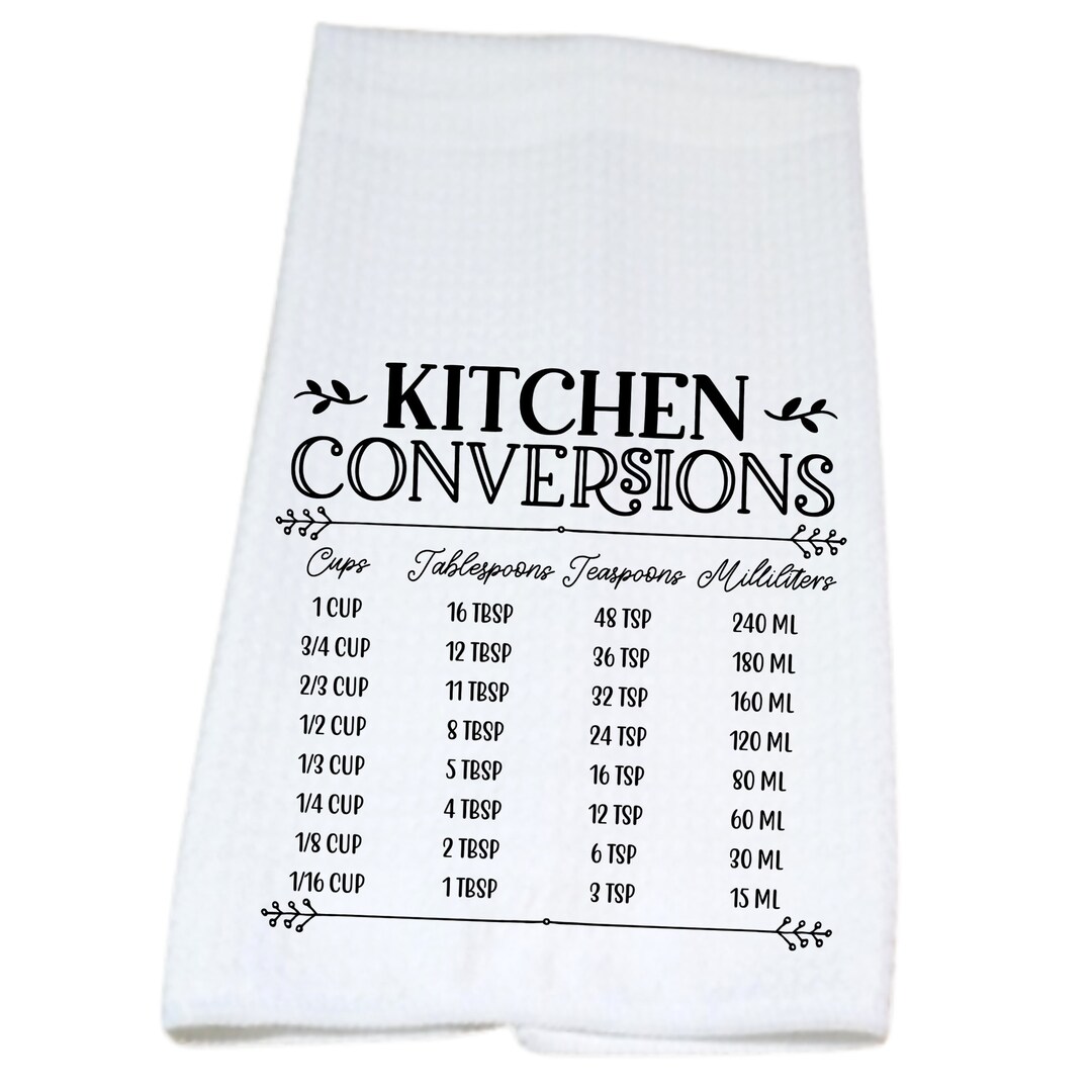 Kitchen Conversion Chart Dish Towel White Waffle Weave 16x24 Liquid Dry ...