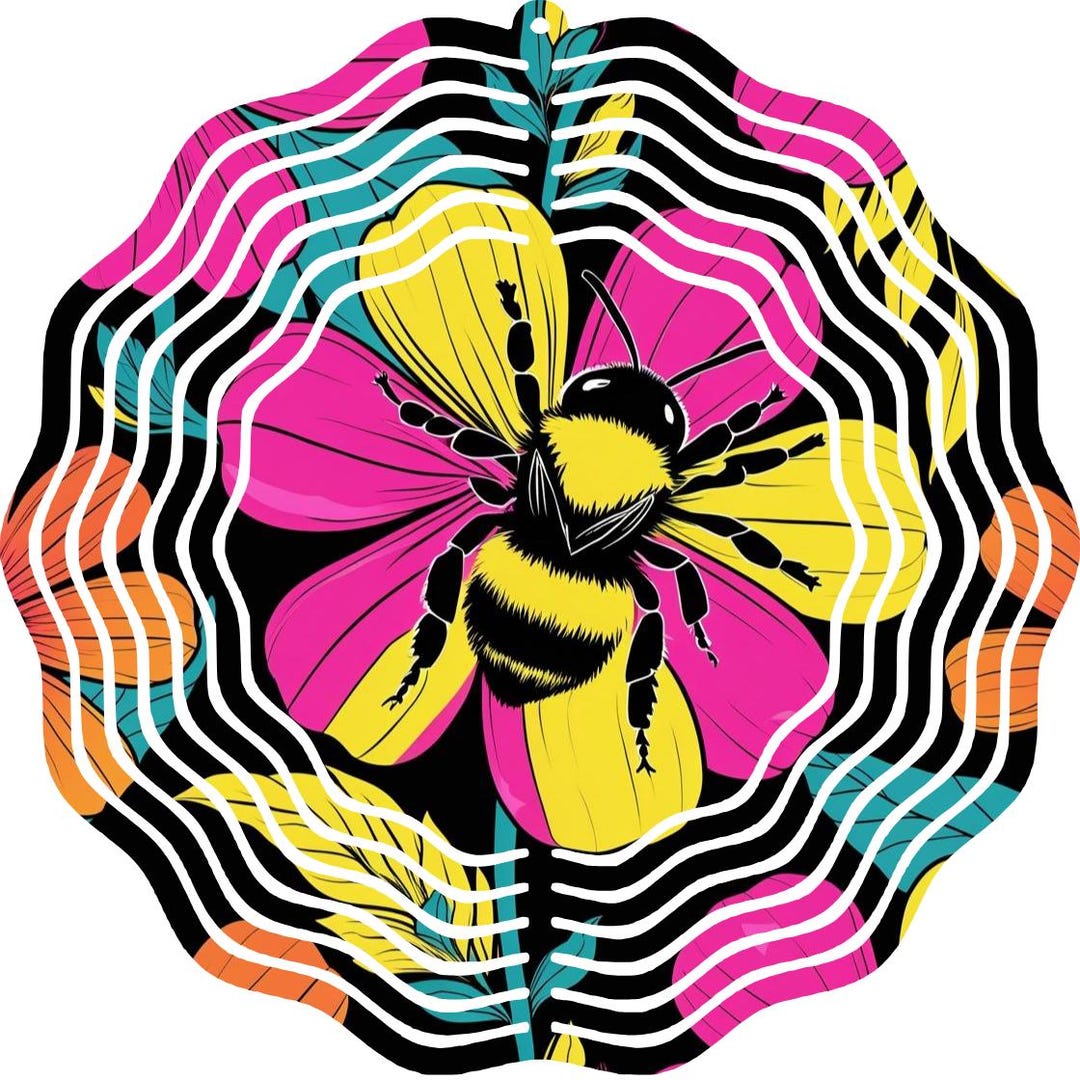 Bumble Bee Pop Art 10" Metal Wind Spinner Outdoor Floral Kinetic Garden ...