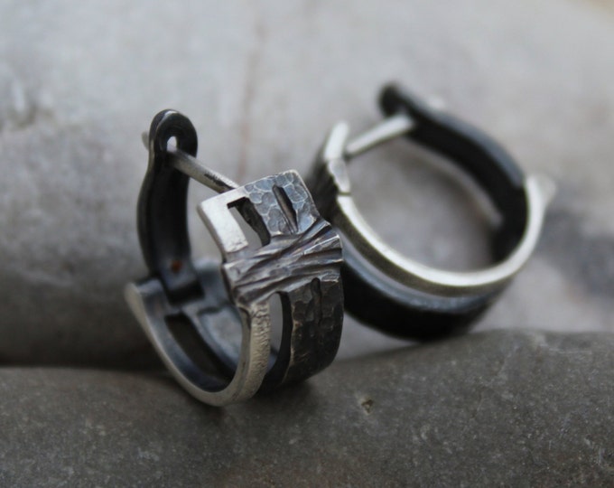 Sterling Silver Hoop Earrings,raw Silver Earrings,rustic Silver ...