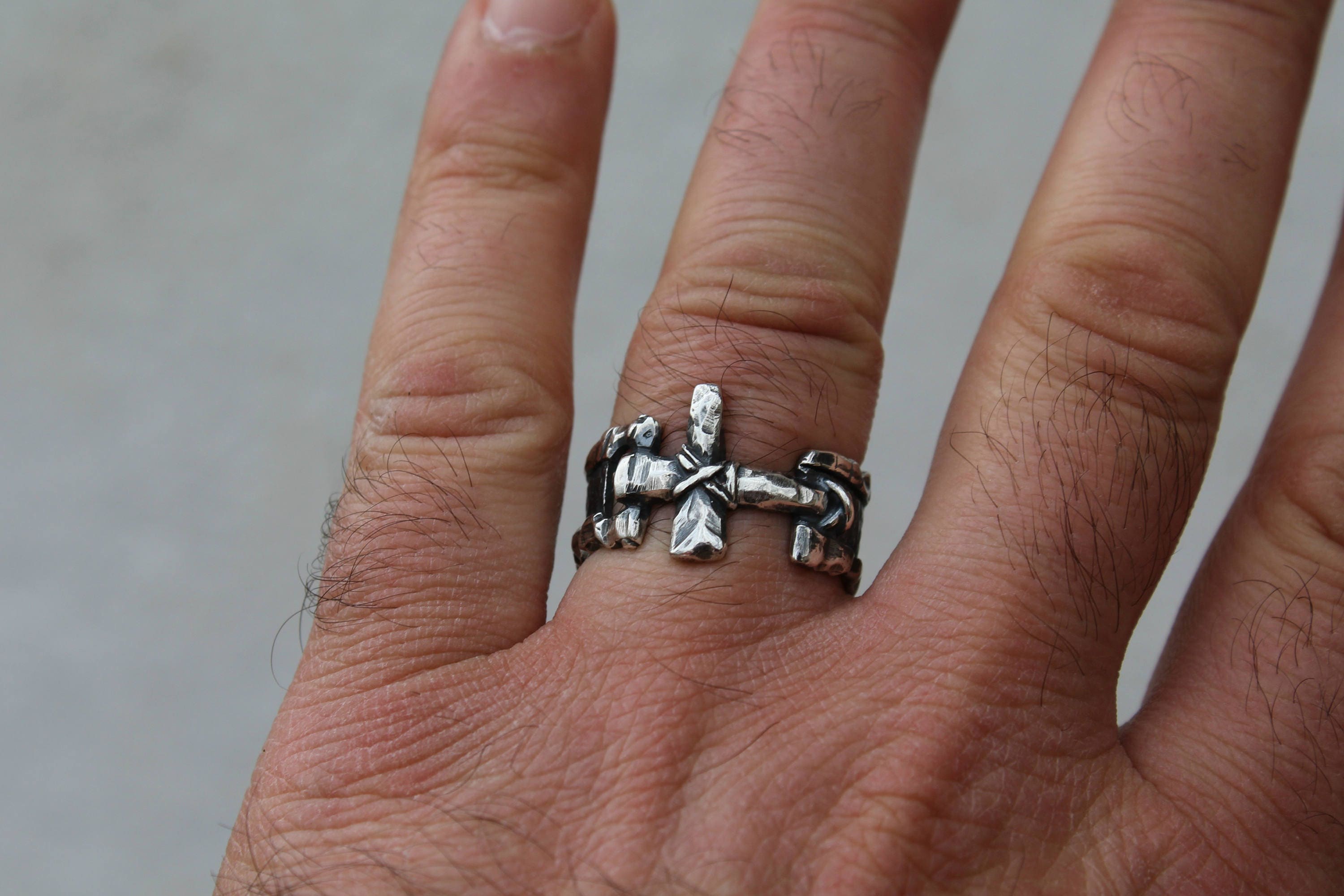 Men's Rustic Ring,silver Cross Ring,sterling Silver Band,christian Ring ...