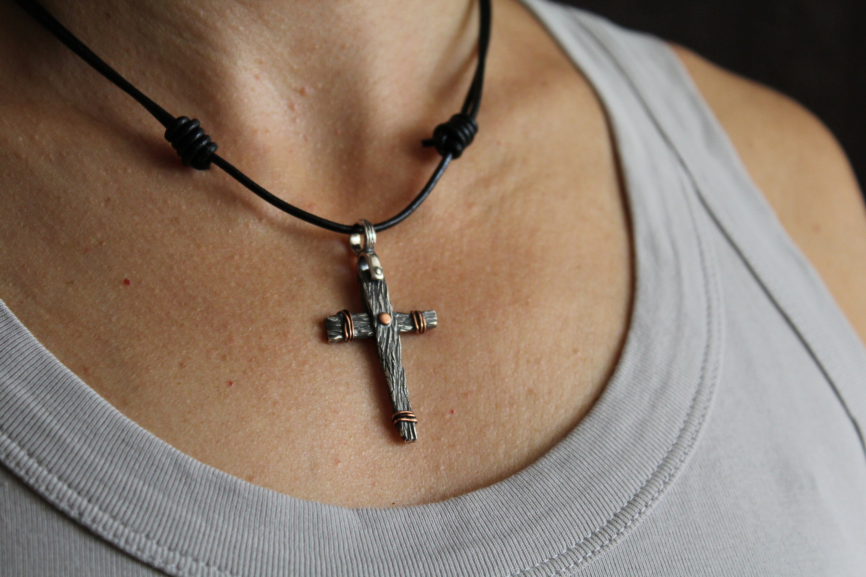 Silver Cross,copper Wire Wraped,mixed Metal Cross,slats Cross,artisan ...