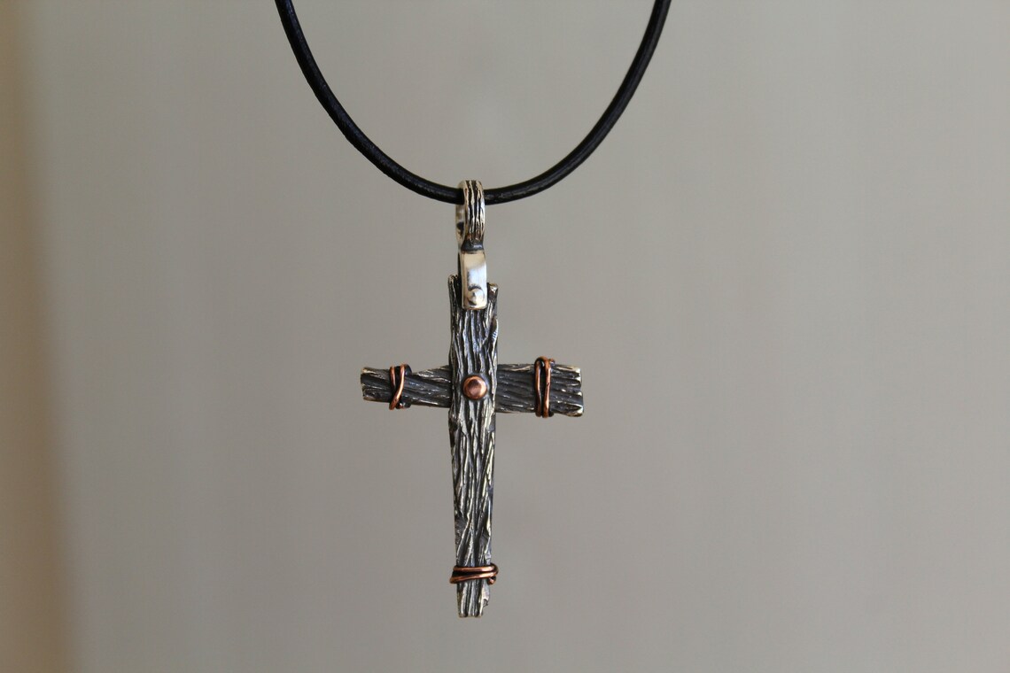 Silver Cross,copper Wire Wraped,mixed Metal Cross,slats Cross,artisan ...