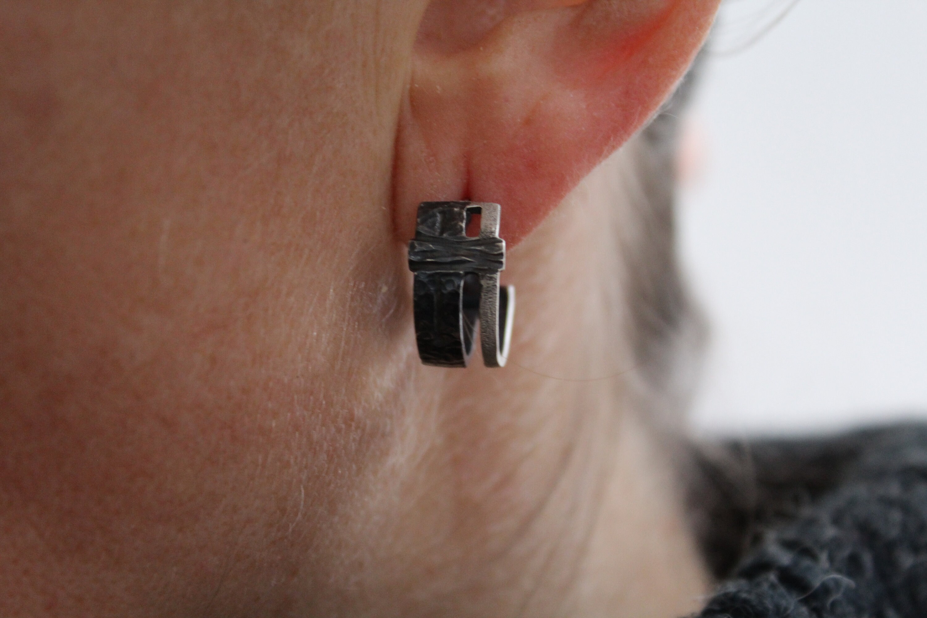 Sterling Silver Hoop Earrings,raw Silver Earrings,rustic Silver ...