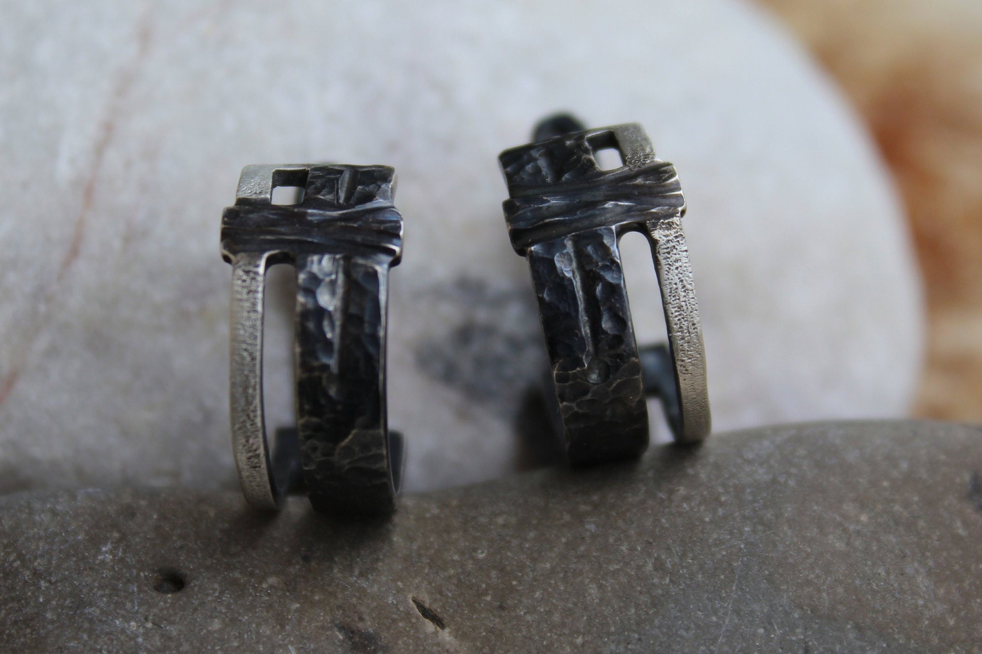 Sterling Silver Hoop Earrings,raw Silver Earrings,rustic Silver ...