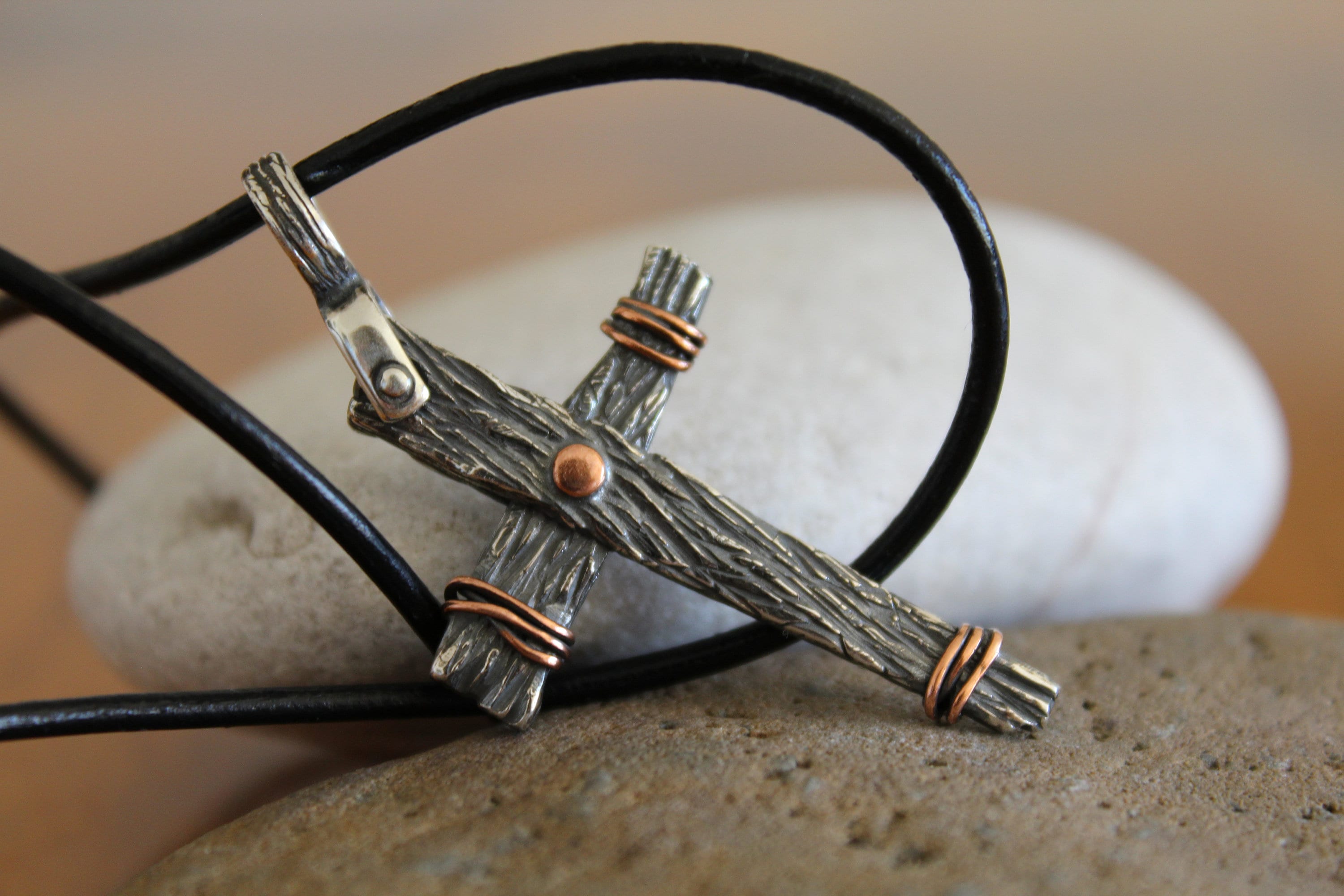 Silver Cross,copper Wire Wraped,mixed Metal Cross,slats Cross,artisan ...