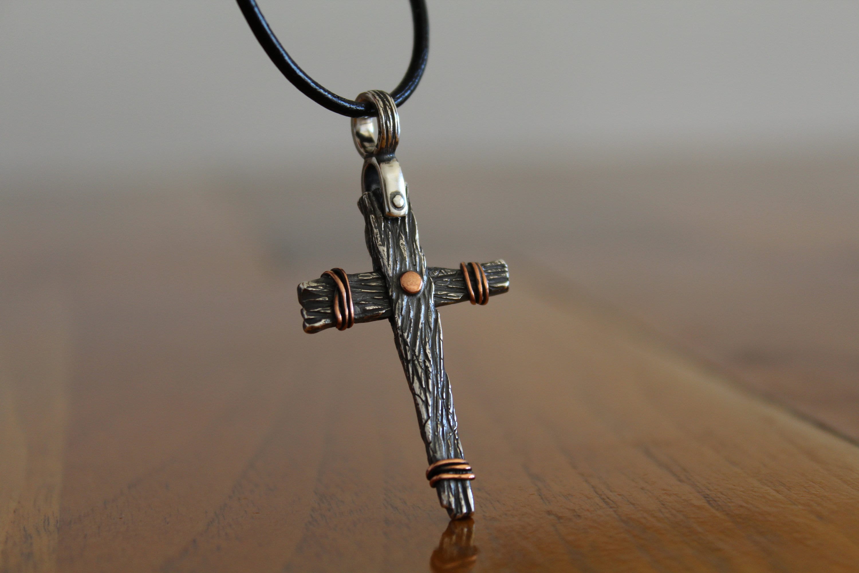 Silver Cross,copper Wire Wraped,mixed Metal Cross,slats Cross,artisan ...