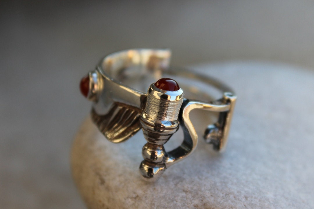 Art Silver Ring,natural Stone Ring,sterling Silver Ring,engraved Band ...