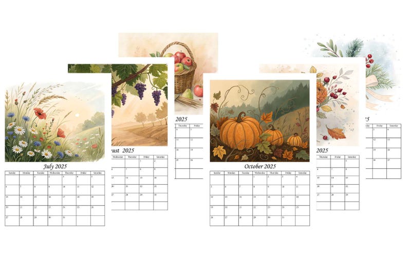 2025 Watercolor Floral Wall Calendar, Yearly Printable Calendar PDF ...