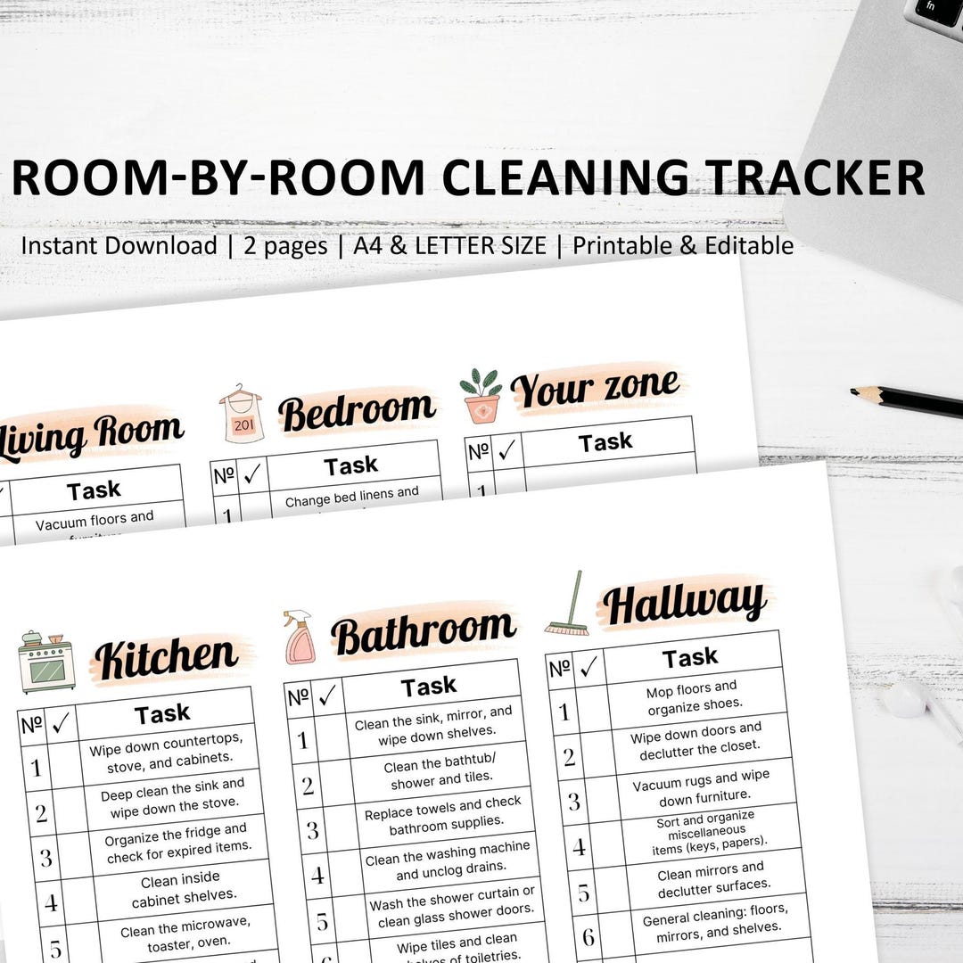 Cleaning Checklist: Room-by-room Chore Chart. Home Clean Tracker - Etsy