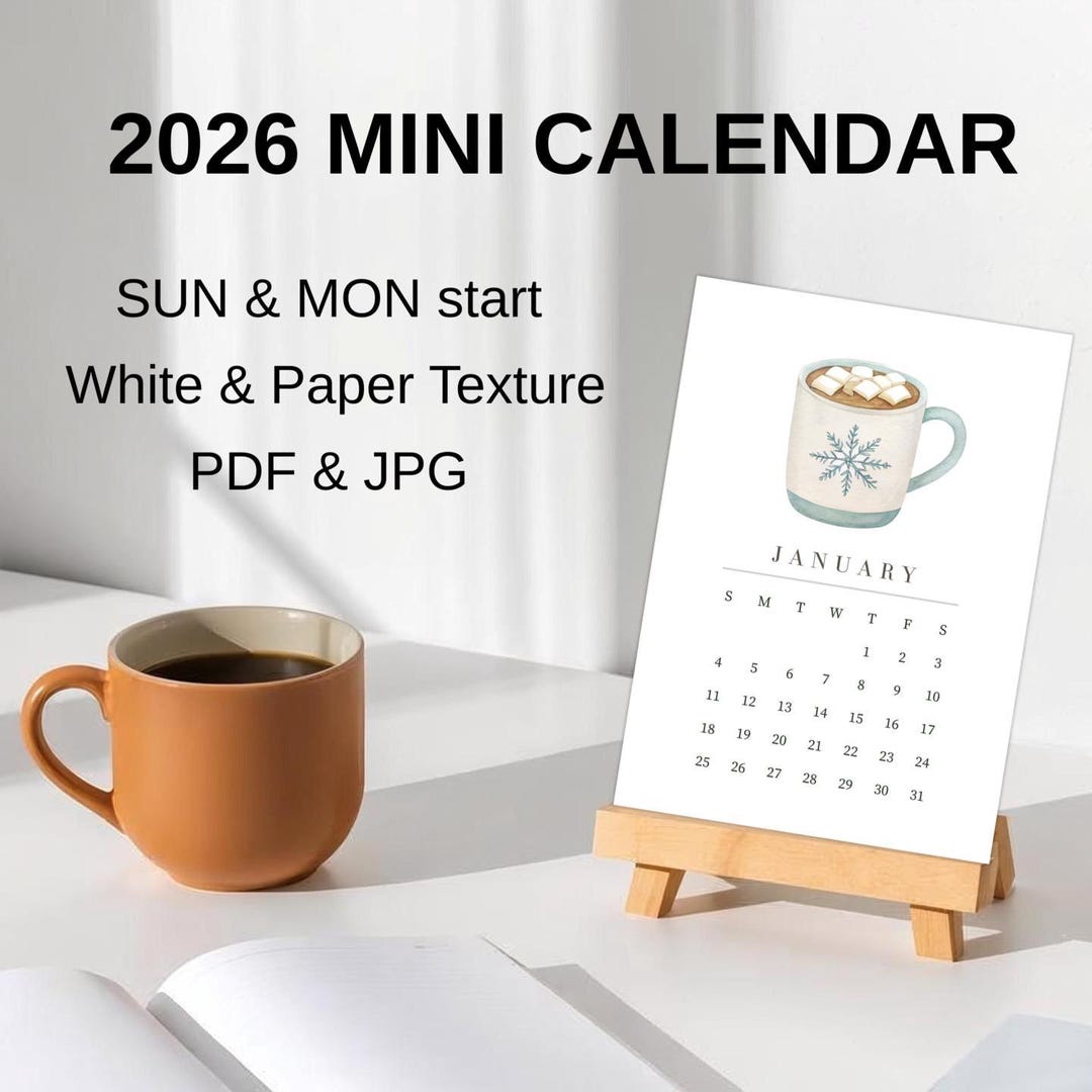 2026 Mini Calendar Printable, A6 Vertical Desk Calendar PDF JPG, Cute ...