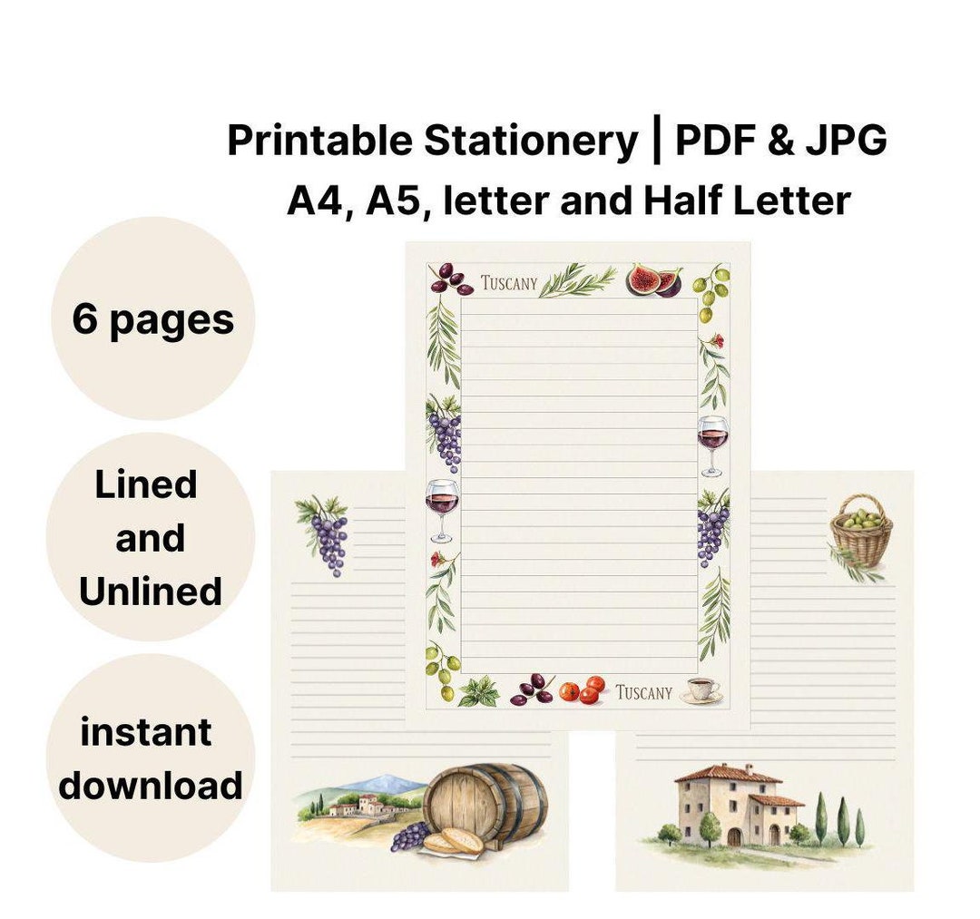 Tuscany Digital Writing Paper Set, Italian Vibe Stationery Set, Country ...