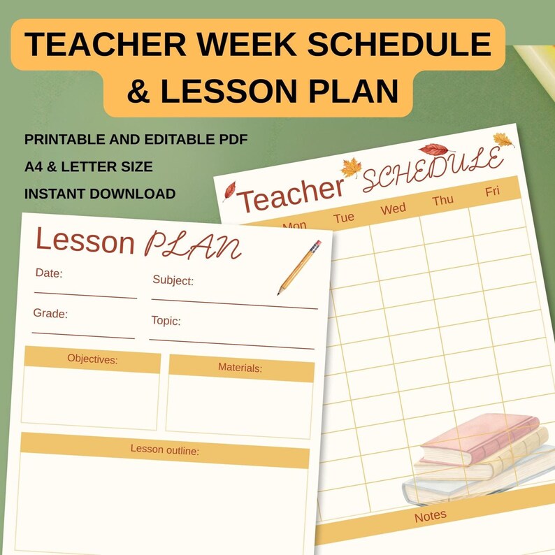Back to School Teacher Planner, Week Schedule and Lesson Plan Template ...