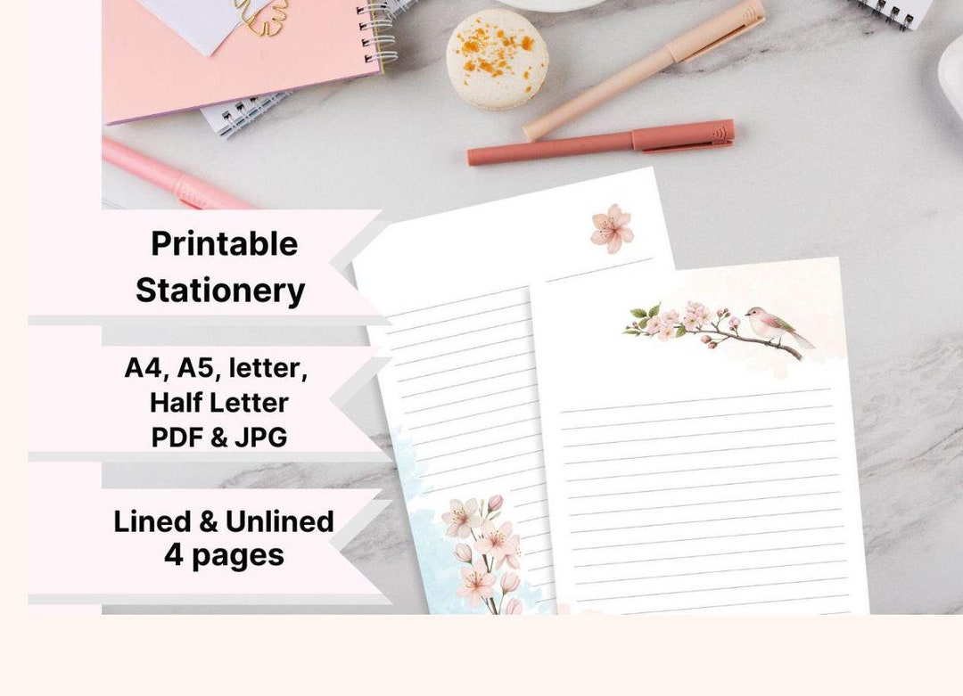 Digital Writing Papers Set, Floral Notepaper for Handwritten Letters ...