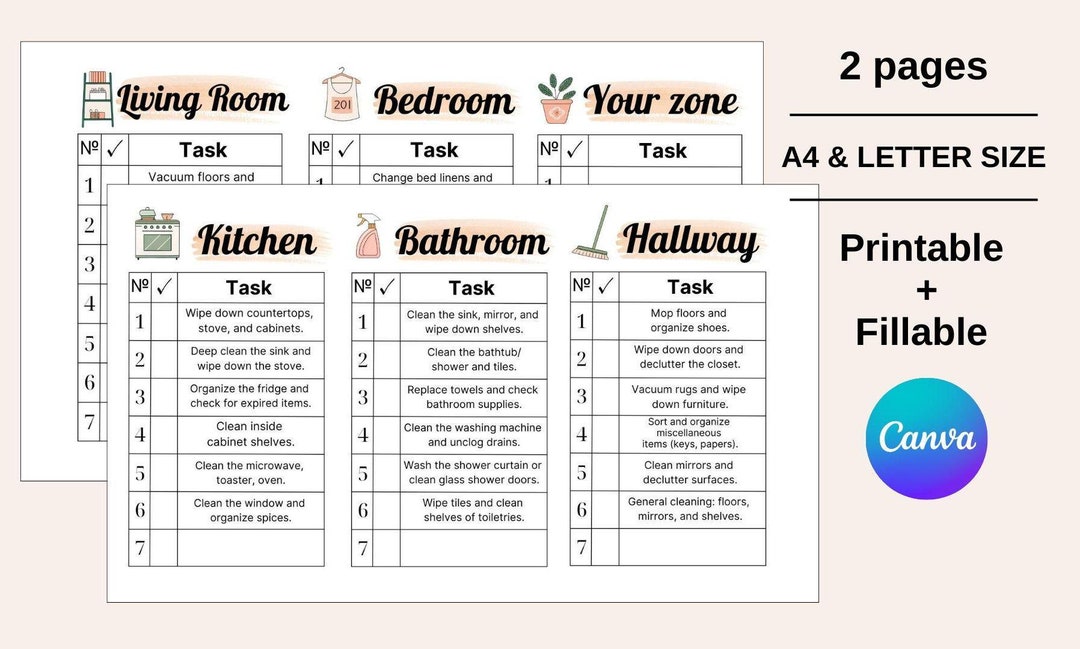 Editable Cleaning Checklist: Spring Cleaning, Chore Chart (A4 & Letter ...