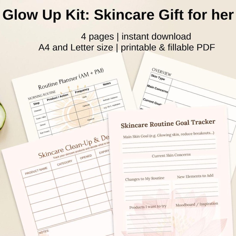 Glow up Skincare Planner: Essential Self-care Gift Set, Skincare Daily ...