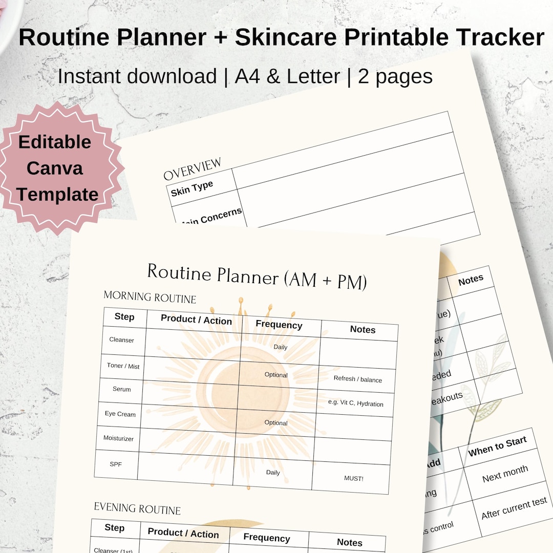 Skincare Routine Planner: Minimalist Daily Tracker, Skin Care Template ...