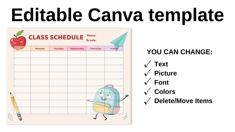 Editable Kids Weekly Schedule: Printable School Planner (digital ...