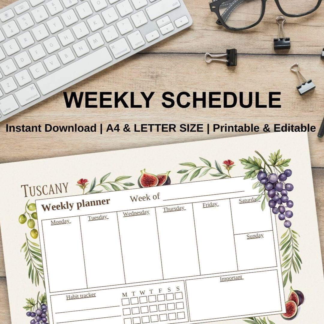 Task Trackers and Logs – Weekly Planner Printable PDF, Undated Work ...