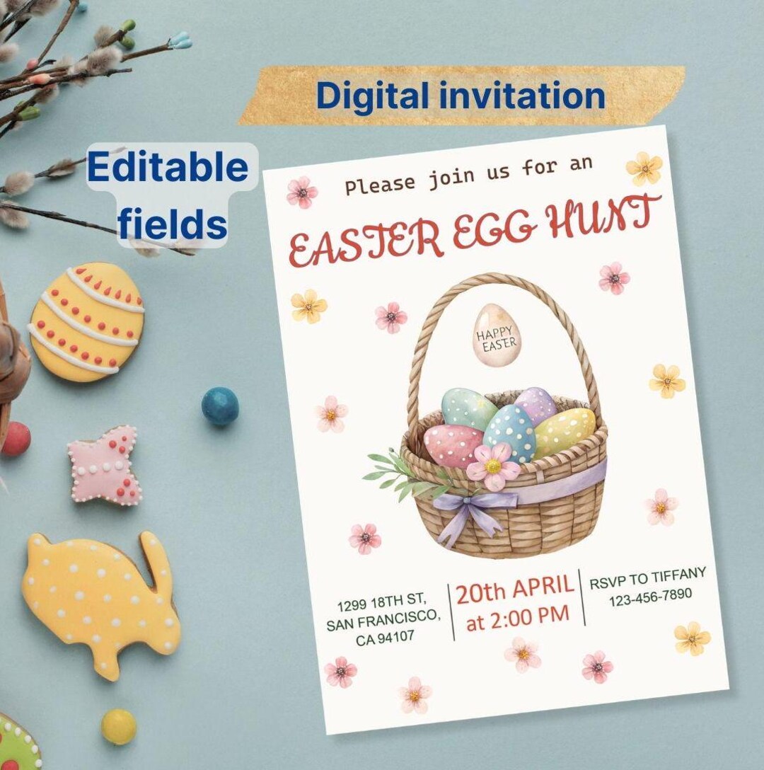 Watercolor Easter Egg Hunt Invitation, Printable Easter Party Invite ...