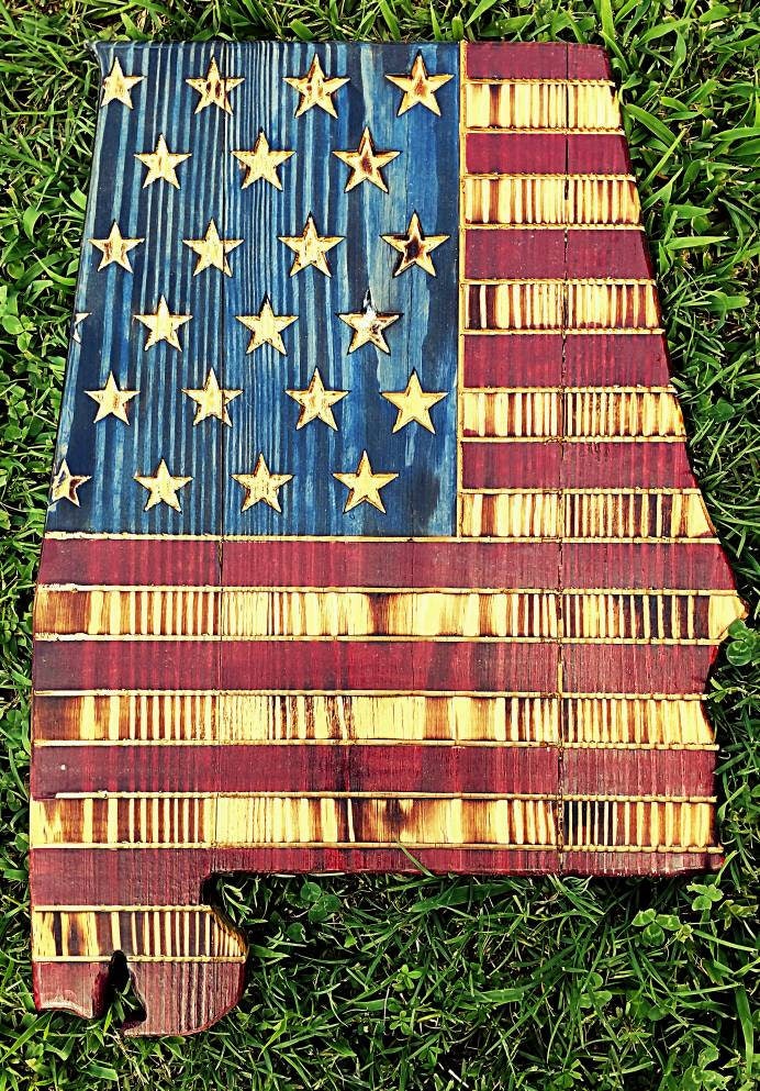 Wood State Sign W/ USA Flag - Etsy