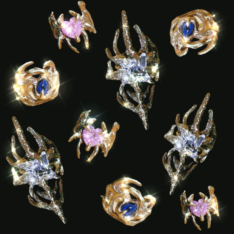 Cuty Astaroth Ring Y2k Softcore Pinky Crystal Aesthetic Spiky Demon ...