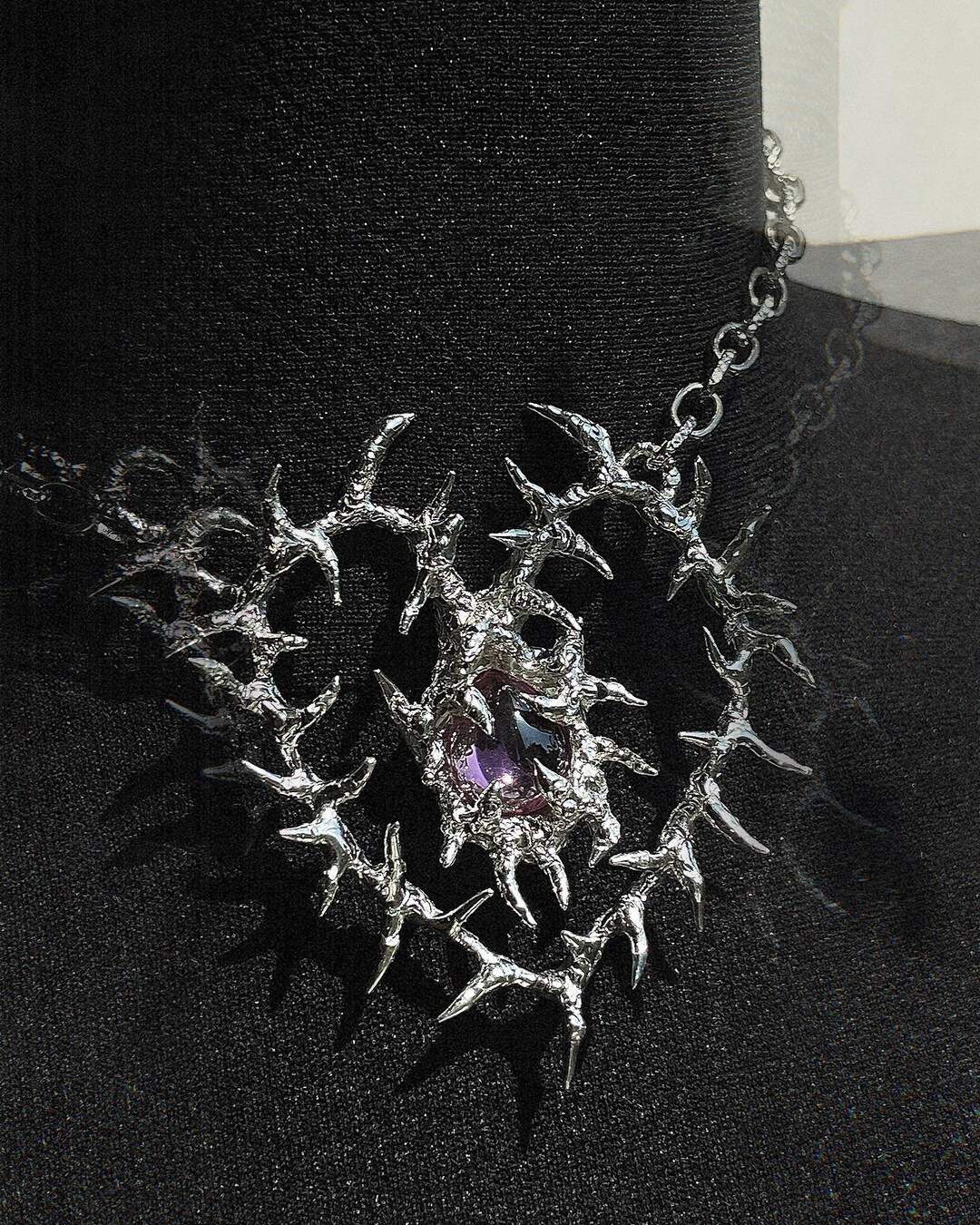 Fairy Choker Heart Spiky Love Pendant Devil Heart Pink Gem Y2k Elfcore ...