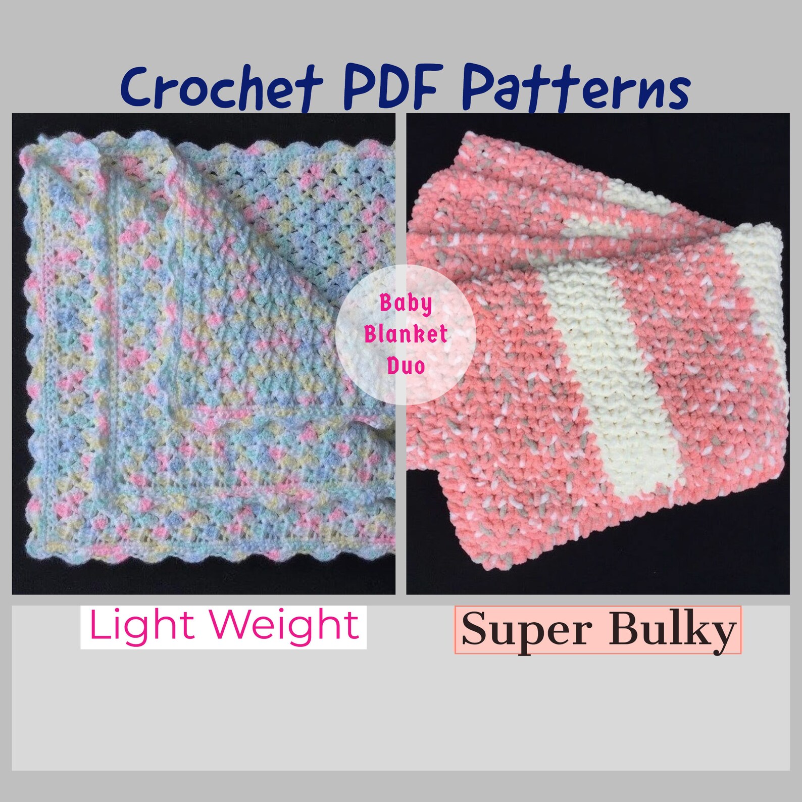 Baby Blanket PDF PATTERNS Crochet Light Weight Baby Blanket Super Bulky ...