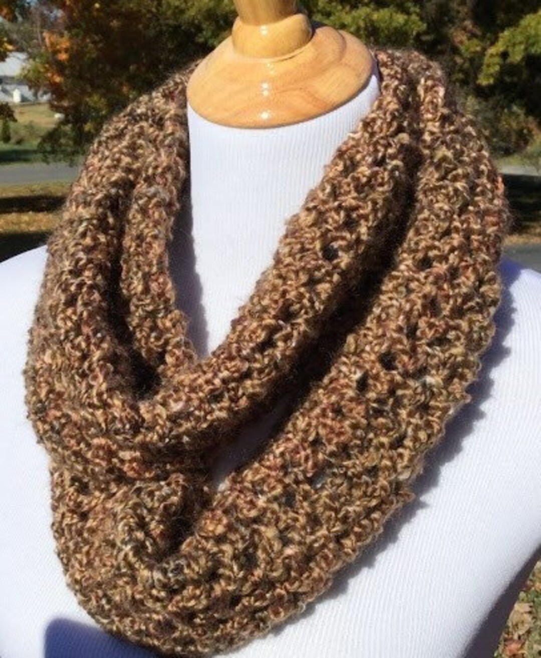 BROWN INFINITY SCARF Crochet Chunky Scarf Homespun Yarn Handmade Neck ...